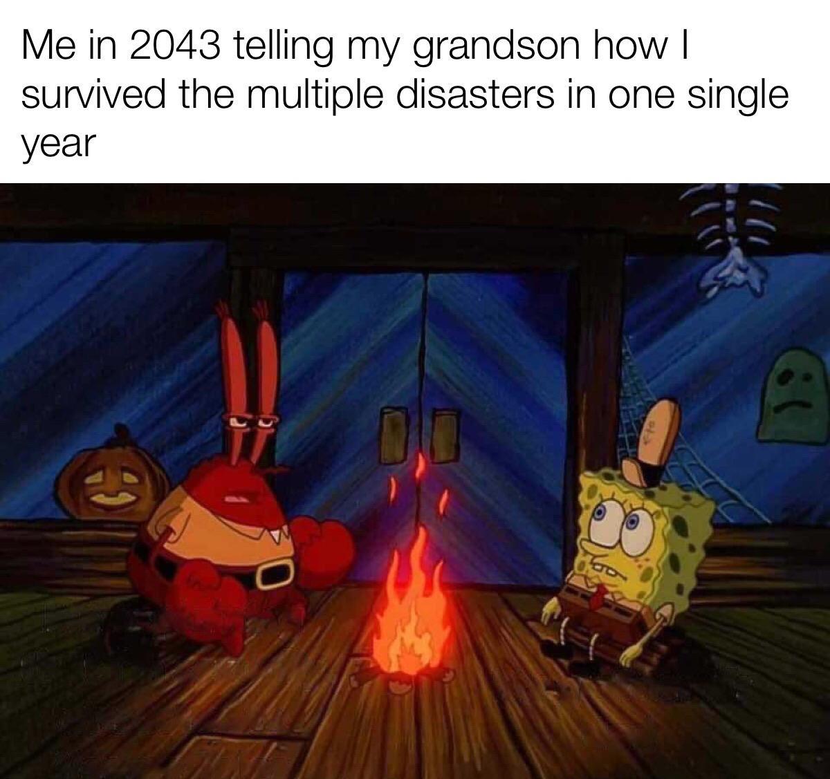 The year of chaos | Mr. Krabs Telling Story to SpongeBob by a Campfire ...