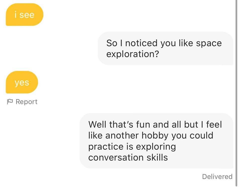 one word replies | Bumble | Know Your Meme