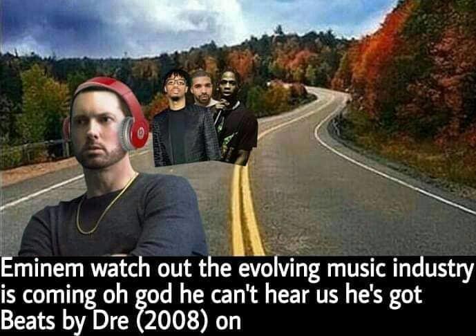 Eminem wearing Beats by Dre | Eminem | Know Your Meme