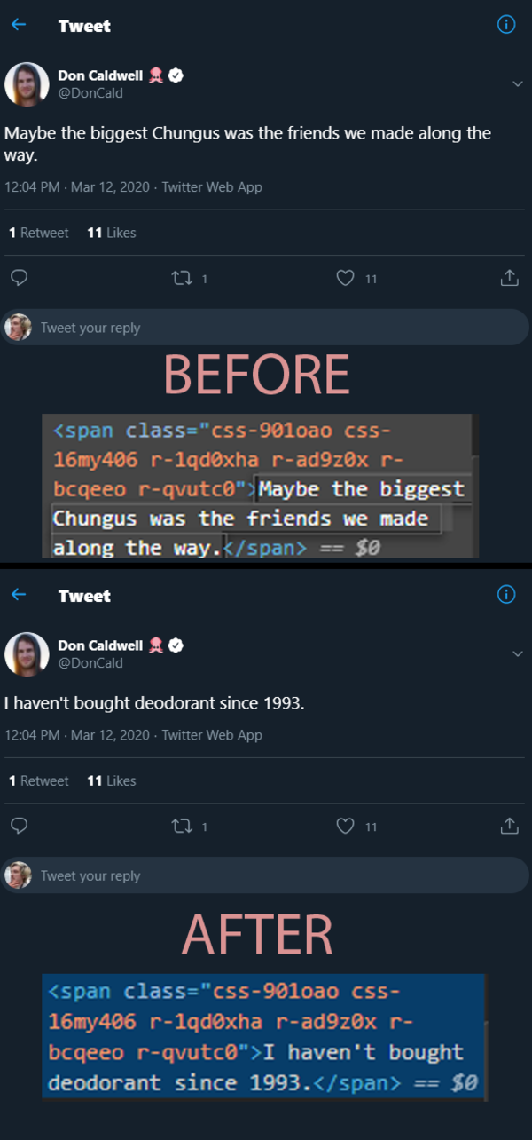 Inspect element, before + after | Know Your Meme