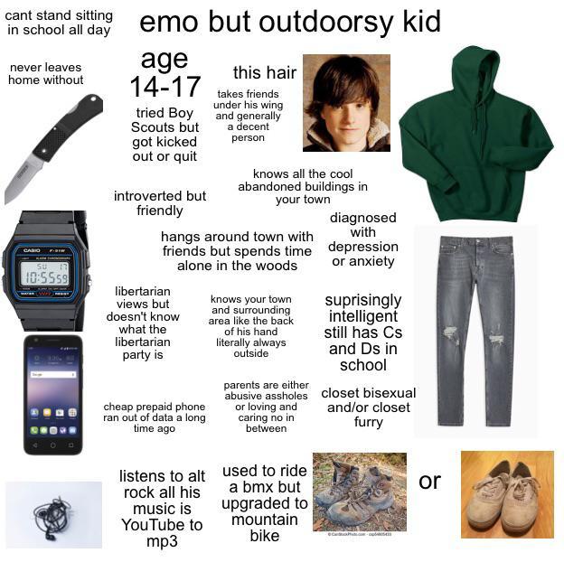 Emo but outdoorsy kid starter pack | /r/starterpacks | Starter Packs ...