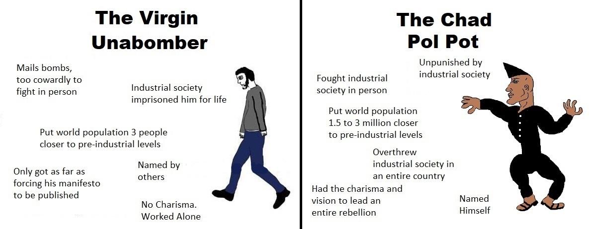 the virgin unabomber (ted kaczynski) vs the chad pol pot | Pol Pot ...