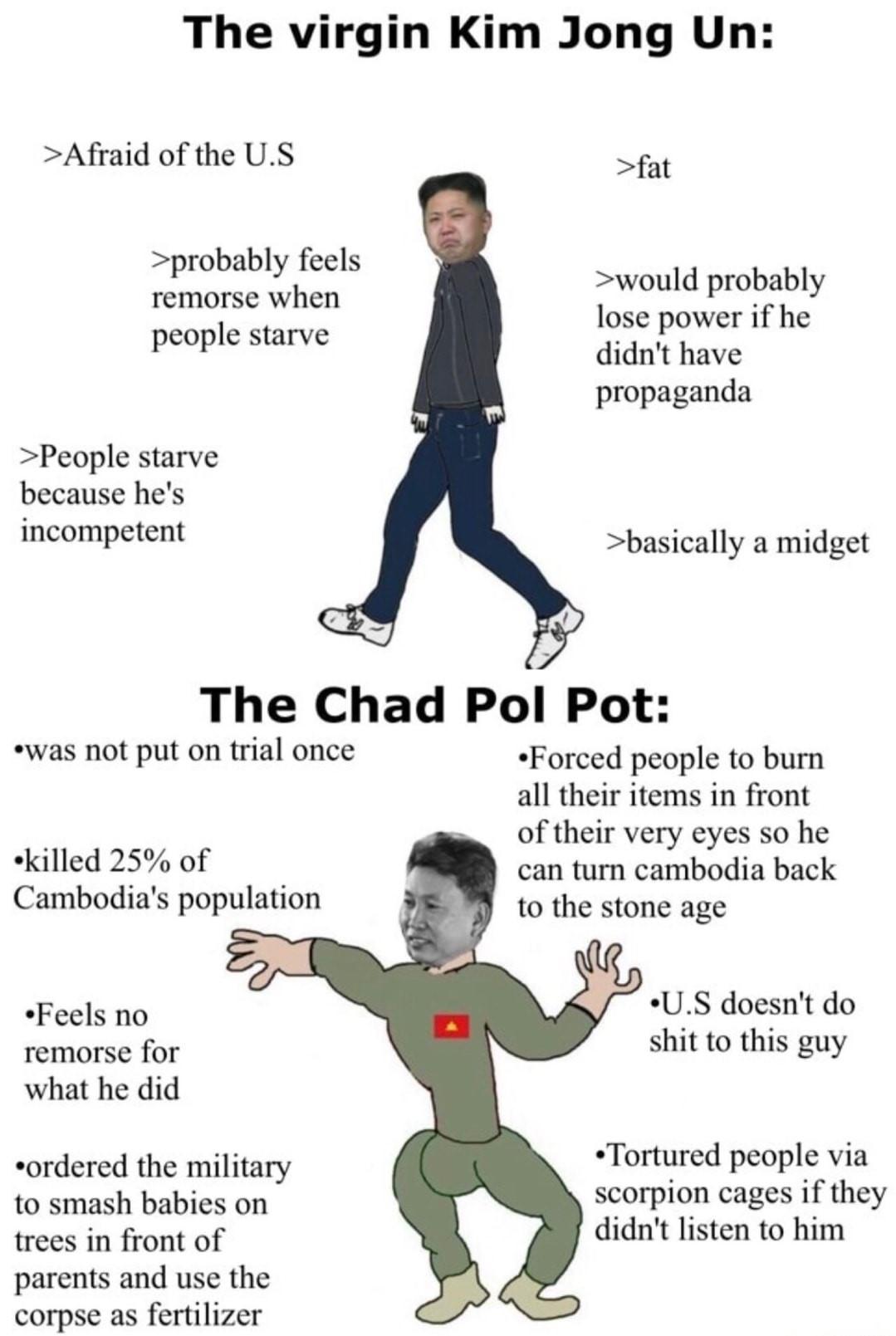 the virgin kim jong un vs the chad pol pot | Pol Pot | Know Your Meme