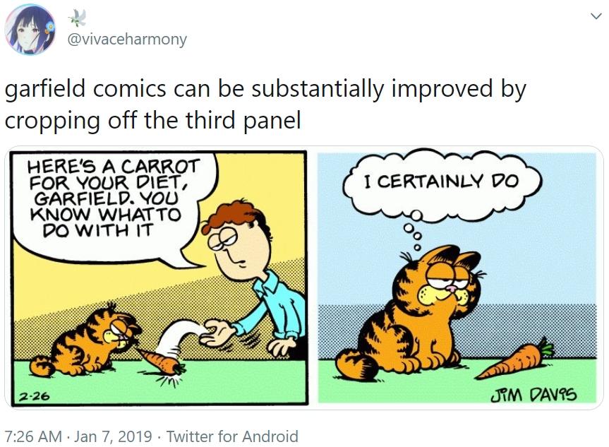 garfield comics can be substantially improved by cropping off the third ...