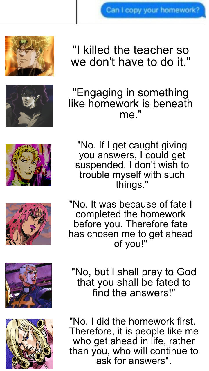 Asking the JoFoes for their Homework | /r/ShitPostCrusaders/ | JoJo's ...
