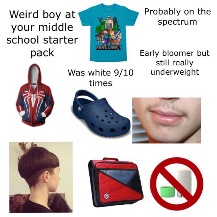Weird boy at your middle school starter pack | /r/starterpacks | Starter Packs | Know Your Meme