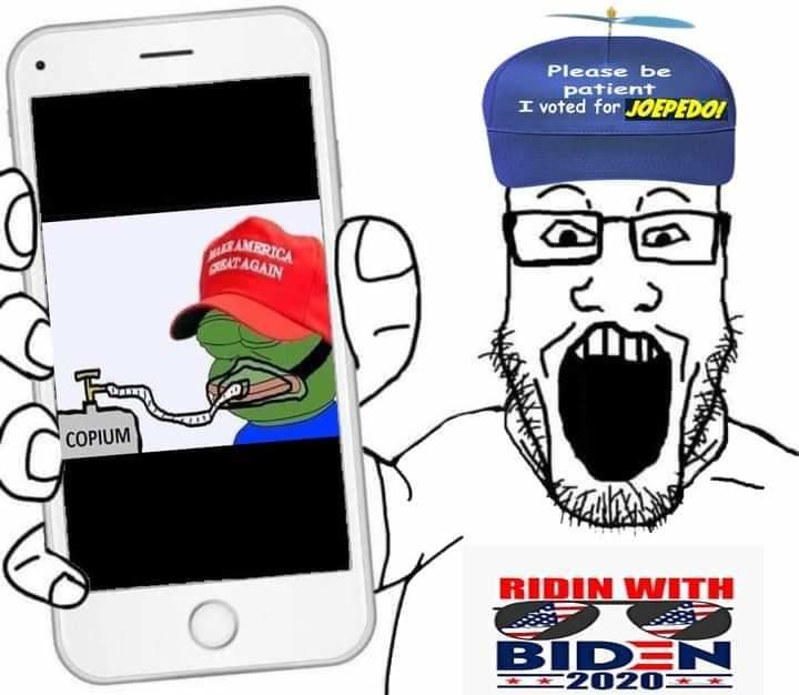 copium trump supporters biden wojak showing his phone | Soyjak Shows ...