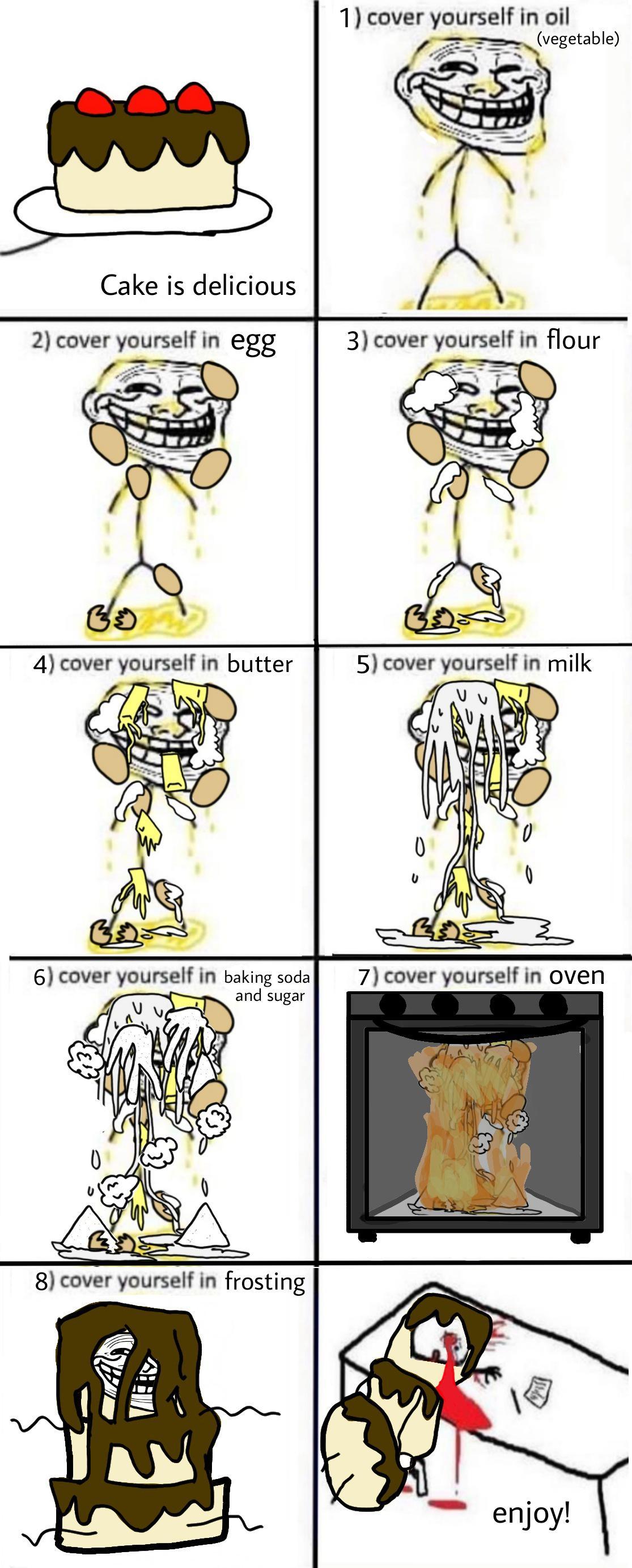 how to make cake [NOT CLICKBAIT] | Cover Yourself in Oil | Know Your Meme