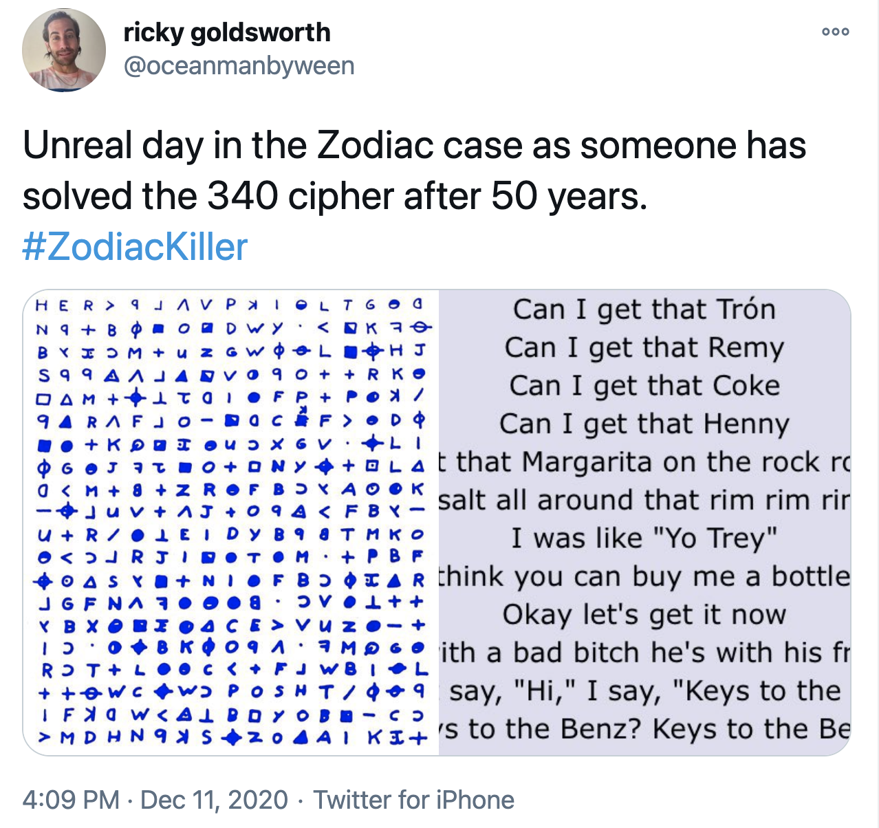 Can I get that tron | The Zodiac Killer's 340 Cipher Solution | Know ...