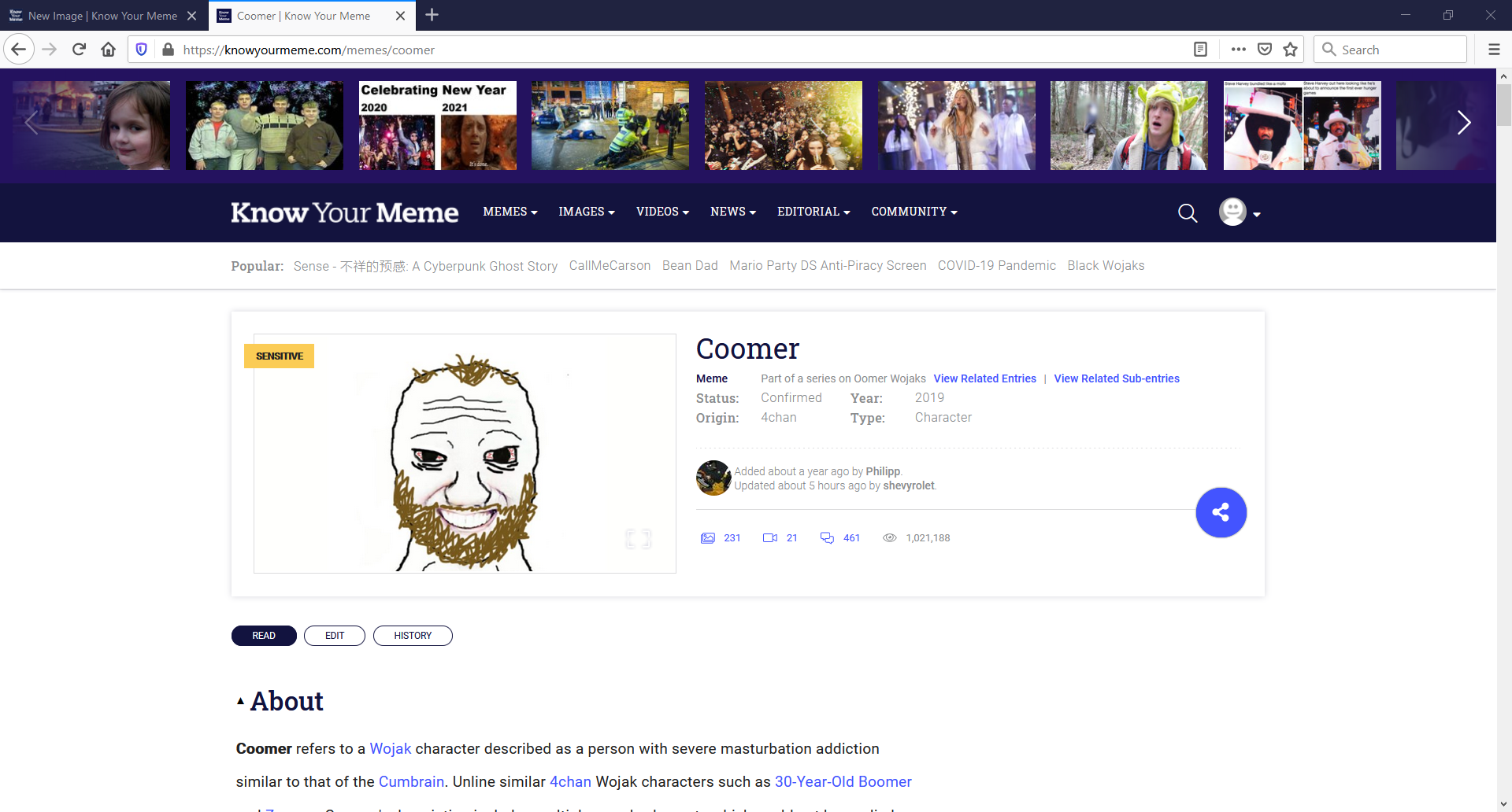 Example of UI Overhaul for 2021 | Know Your Meme | Know Your Meme