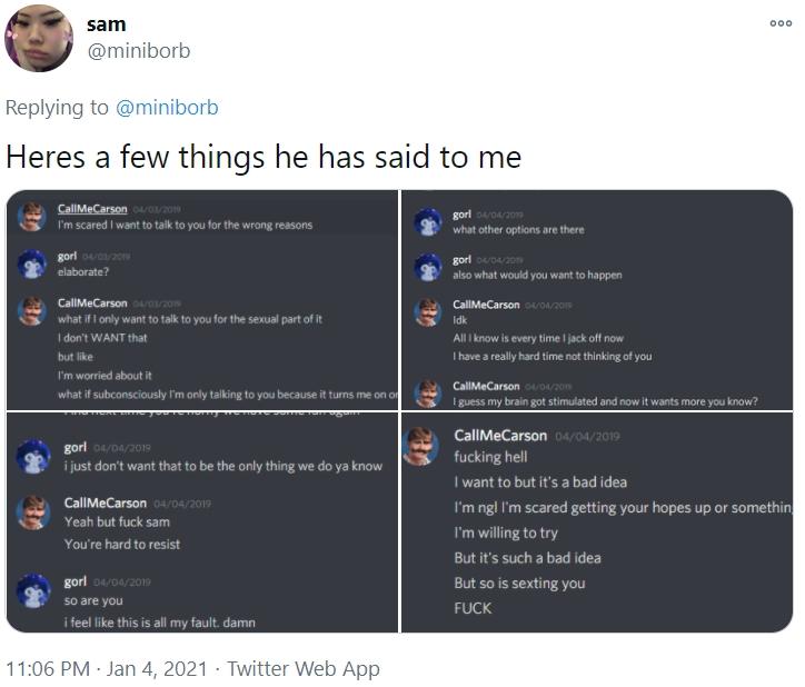 @miniborb's Carson Thread Part 2 | CallMeCarson Grooming Allegations ...