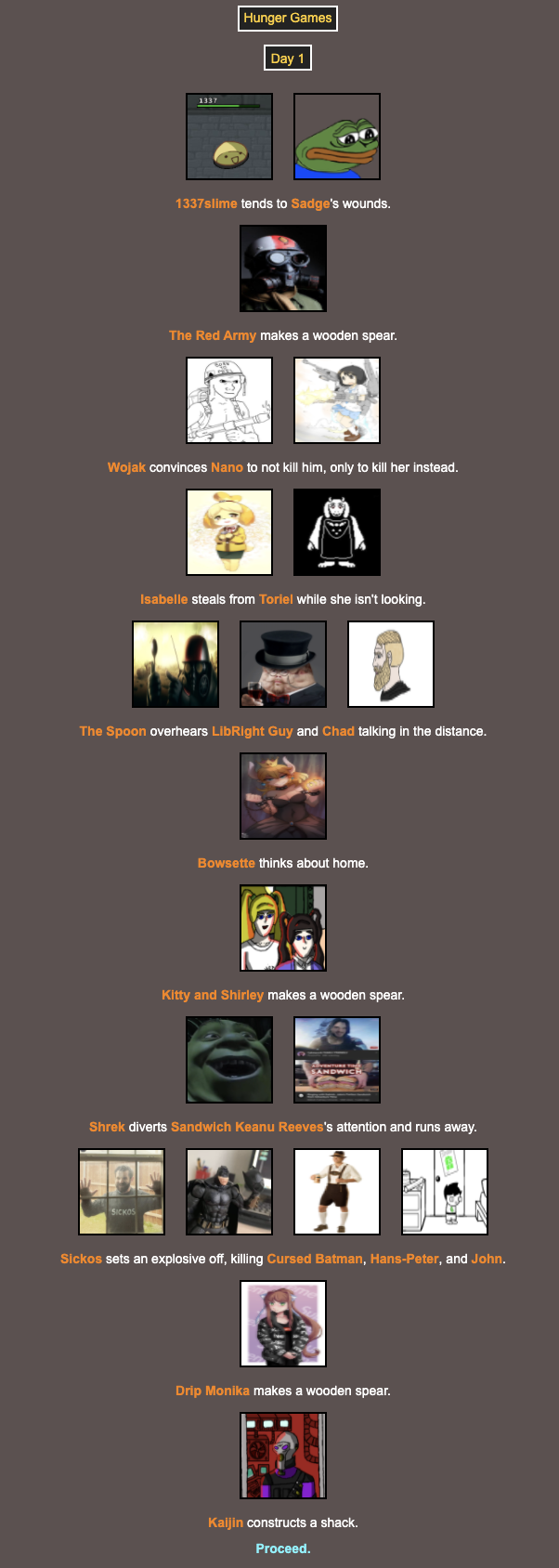 day 1 | Hunger Games Simulator | Know Your Meme