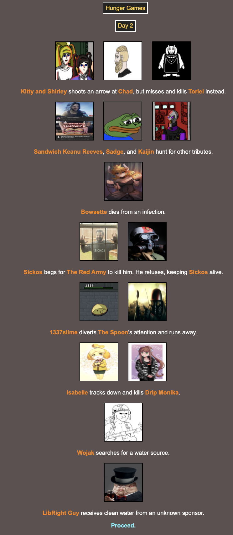 day 2 | Hunger Games Simulator | Know Your Meme