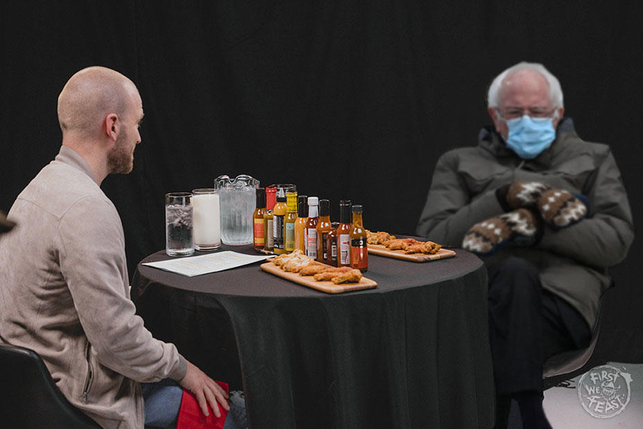 Leaked photo of the season 14 Hot Ones premiere with Bernie Sanders ...