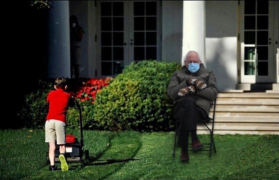 Bernie Yelling At Lawn-Mowing Boy | Bernie Sanders Wearing Mittens ...
