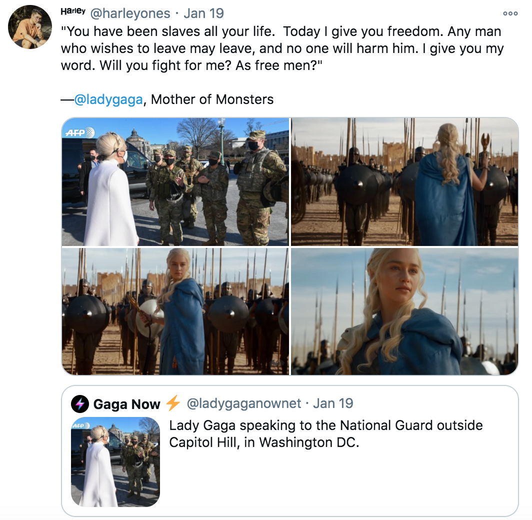 Game of Thrones | Lady Gaga Directing The National Guard | Know Your Meme