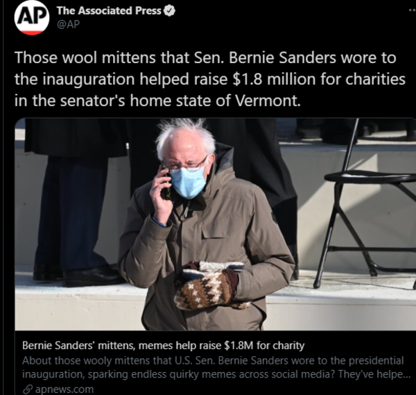 Bernie Sanders' mittens, memes help raise $1.8M for charity | Bernie ...