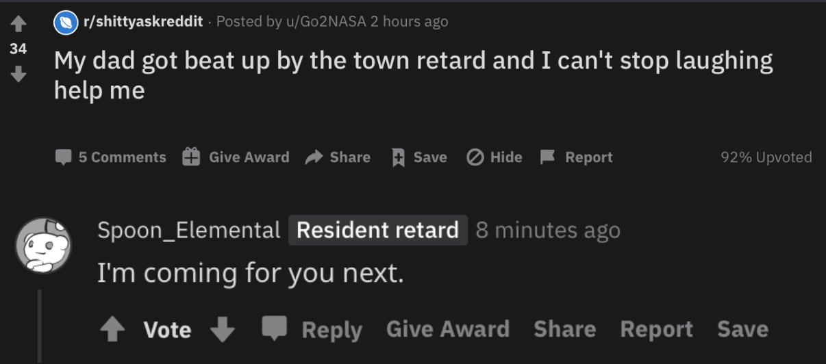 Ok kids, now we know the "r-slur" isn't too good to use but holy shit ...