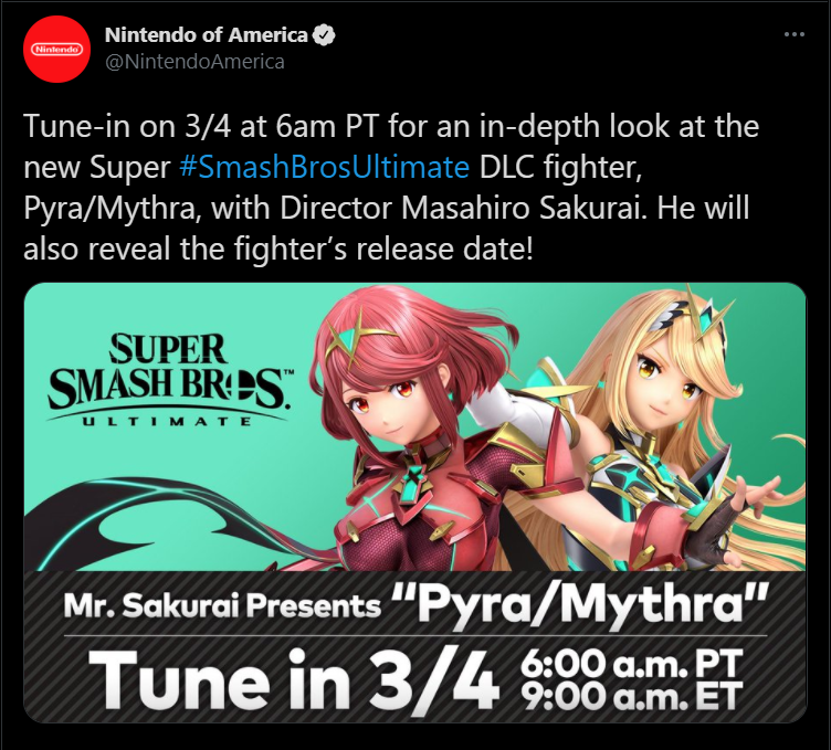 Pyra and Mythra presentation announcement | Super Smash Brothers ...