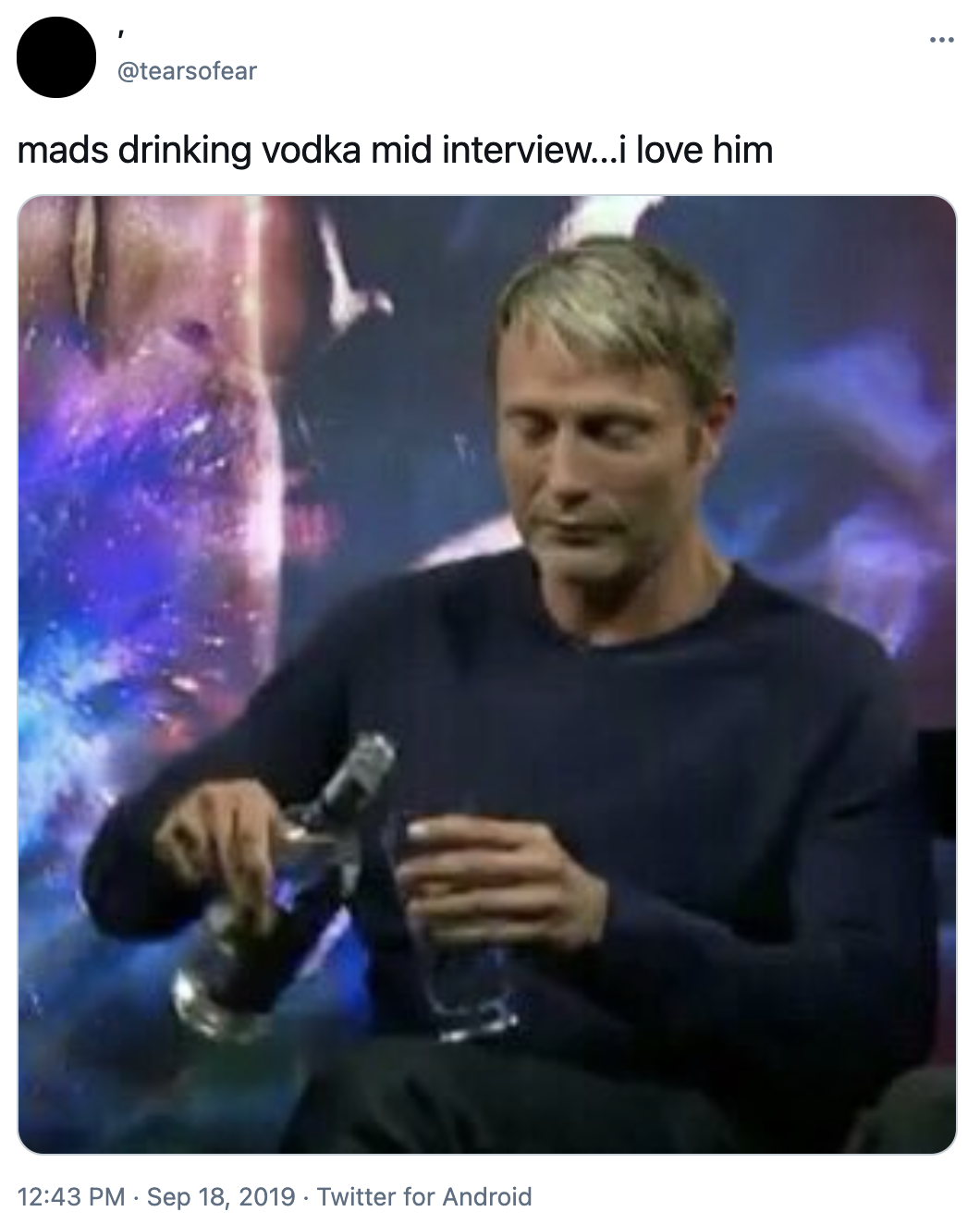 mads drinking vodka mid interview...i love him | Mads Mikkelsen Opening ...