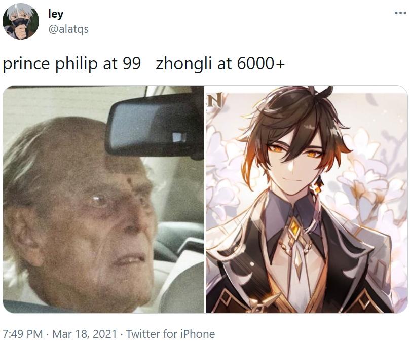 prince philip at 99 zhongli at 6000+ | Prince Philip at 99 | Know Your Meme