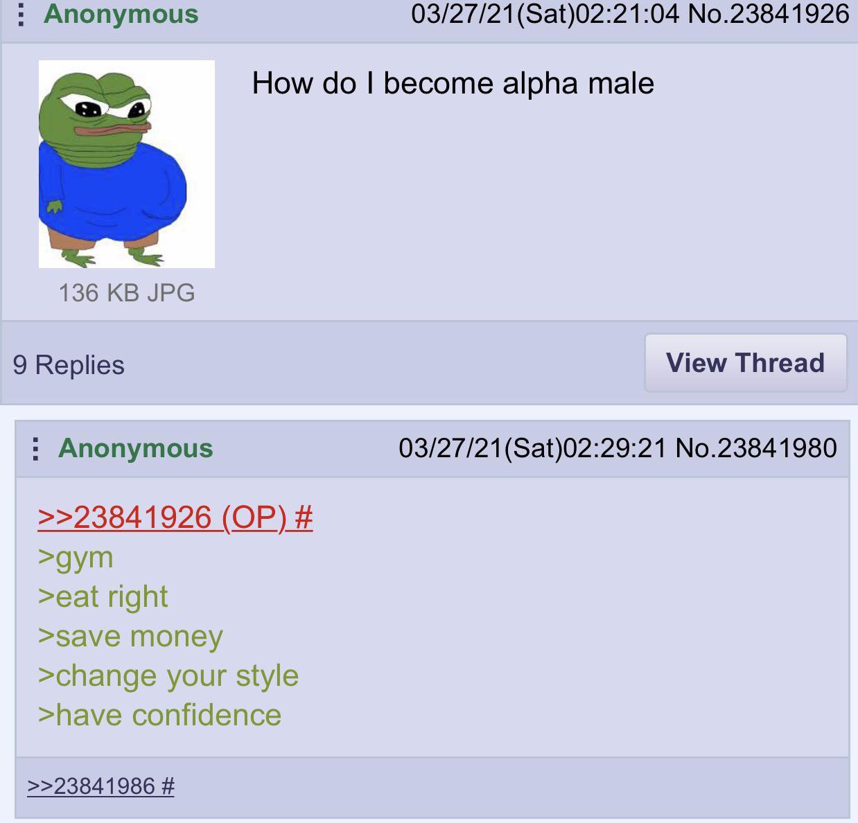 Anon wants to become Alpha Male | /r/Greentext | Greentext Stories ...