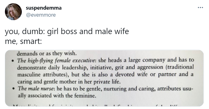 you, dumb: girl boss and male wife me, smart: the high flying female ...