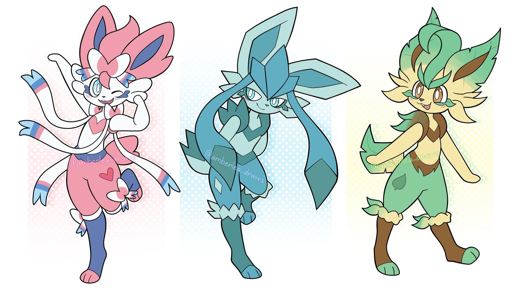 Cinderace + Eeveelution fusions set 3!🎀🔷🍃 | Pokéfusion / Pokémon Fusion ...