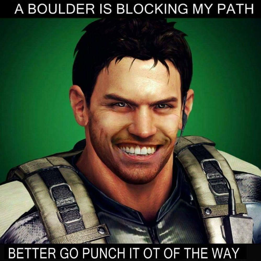 Chris Redfield | Chris Redfield Punching a Boulder | Know Your Meme