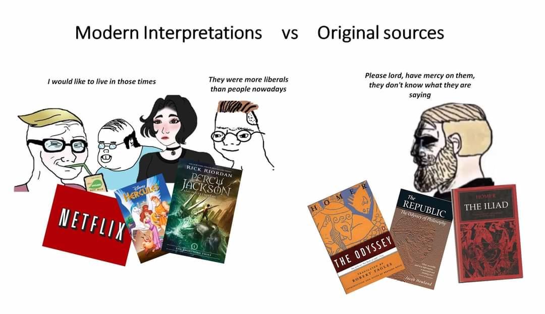 Modern Interpretations vs. Original Sources | Wojak Comics | Know Your Meme