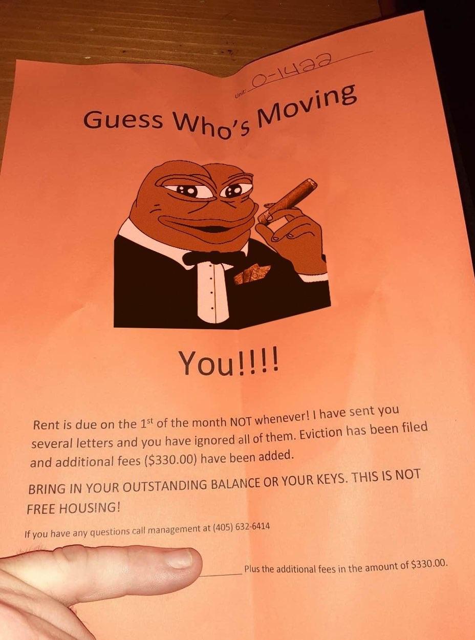 Eviction pepe | He Cute | Know Your Meme