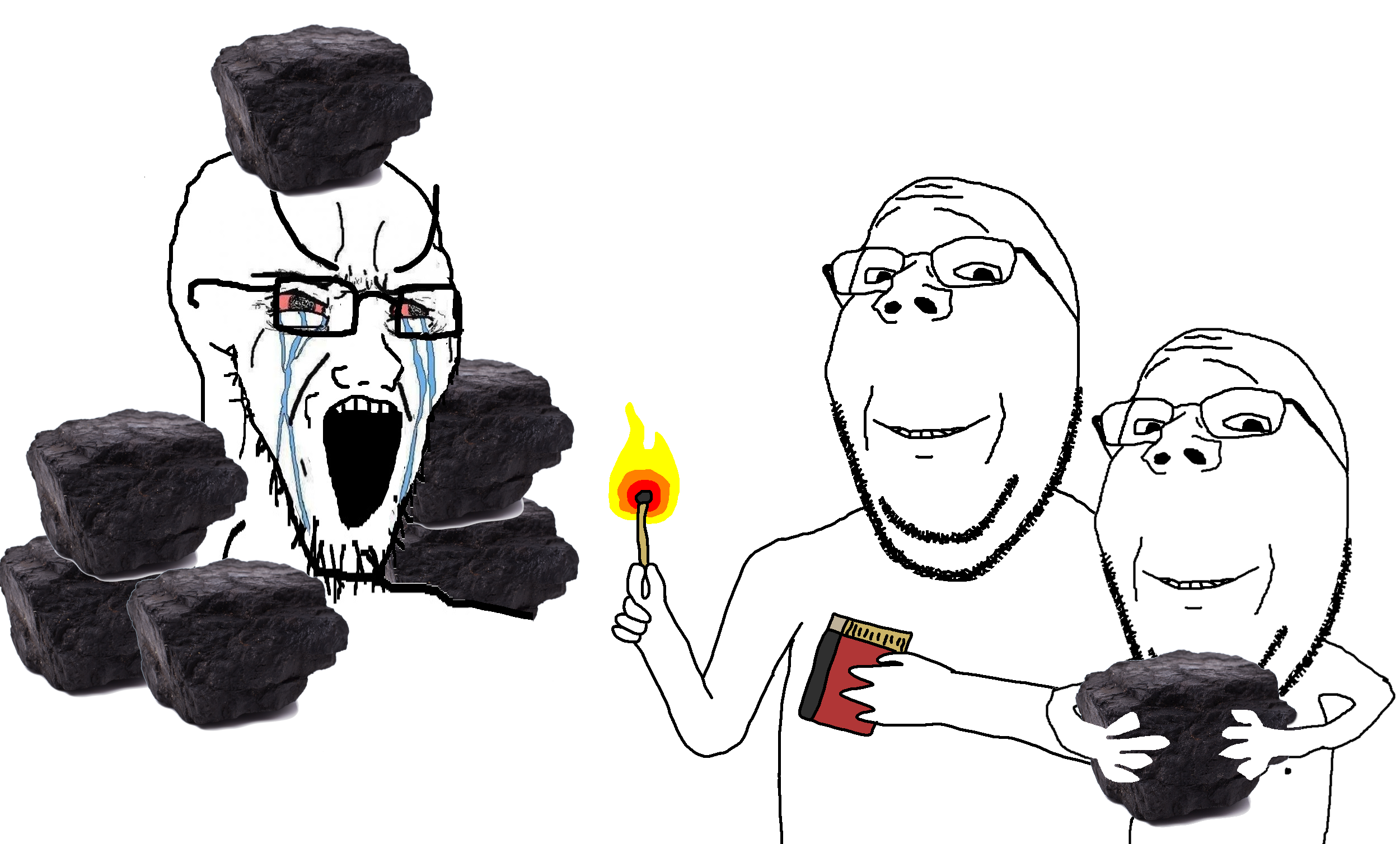 Wojak Soyjak coal ignition | Soy Boy Face / Soyjak | Know Your Meme