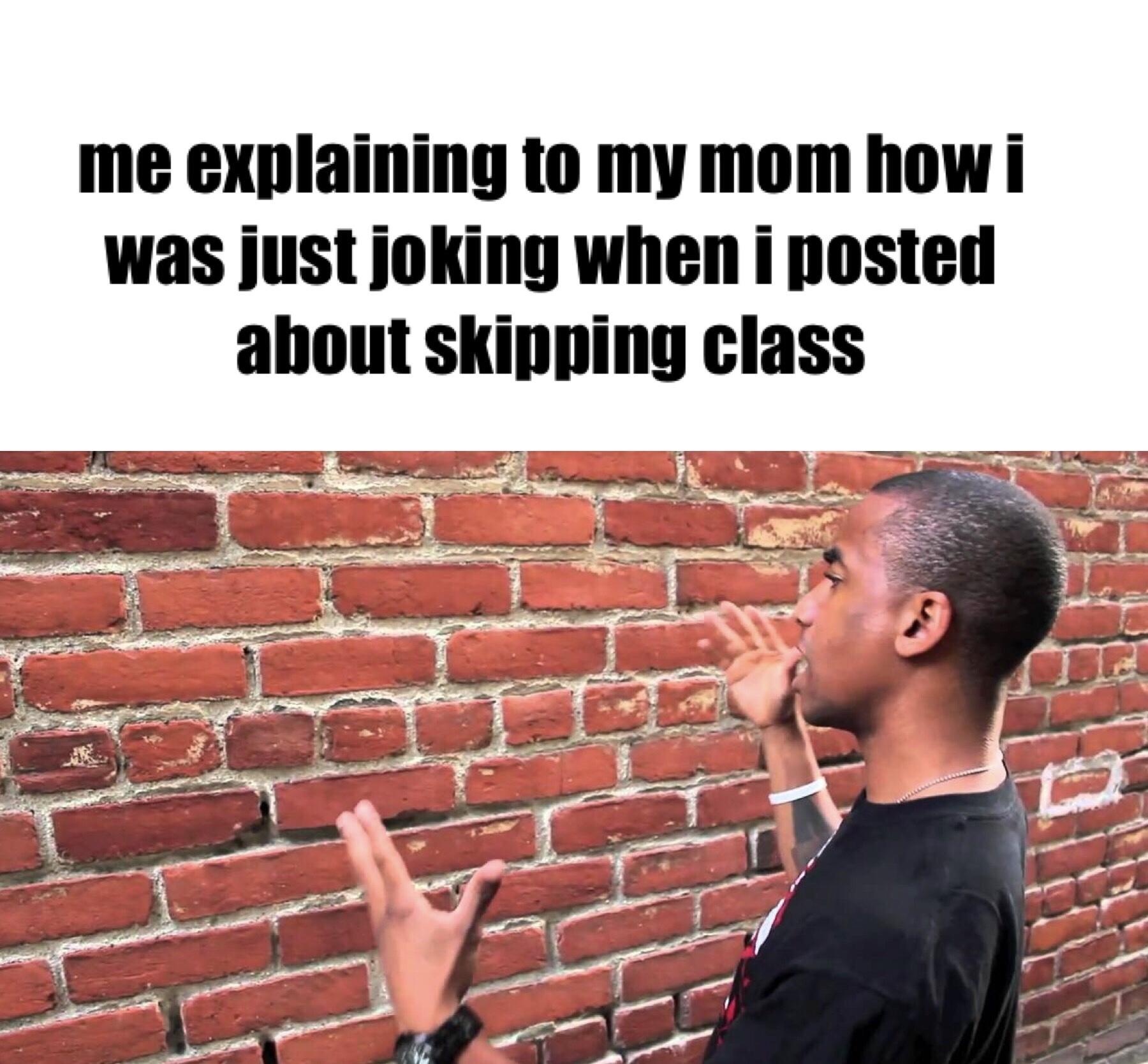 joking about skipping class | Talking To Brick Wall | Know Your Meme