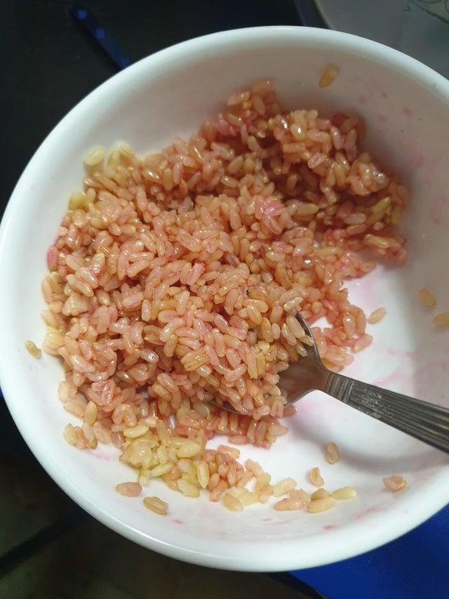 Powdered Strawberry Milk in Brown Rice | Cursed Images | Know Your Meme