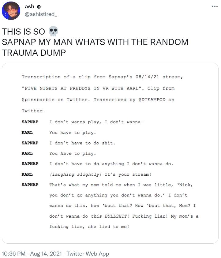 SAPNAP MY MAN WHATS WITH THE RANDOM TRAUMA DUMP | Trauma Dumping | Know ...