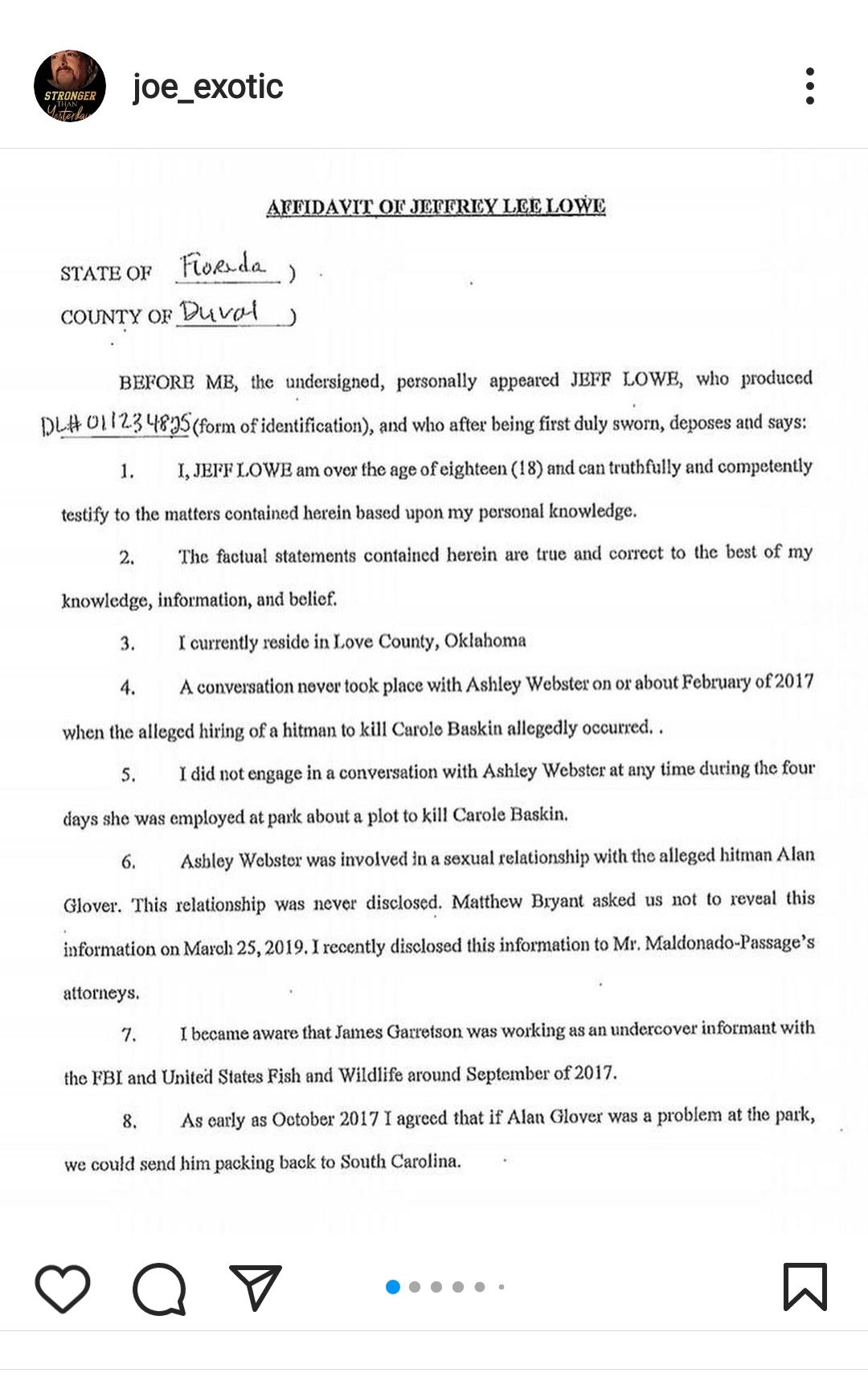 Jeff Lowe has given a sworn affidavit. | /r/TigerKing | Tiger King ...