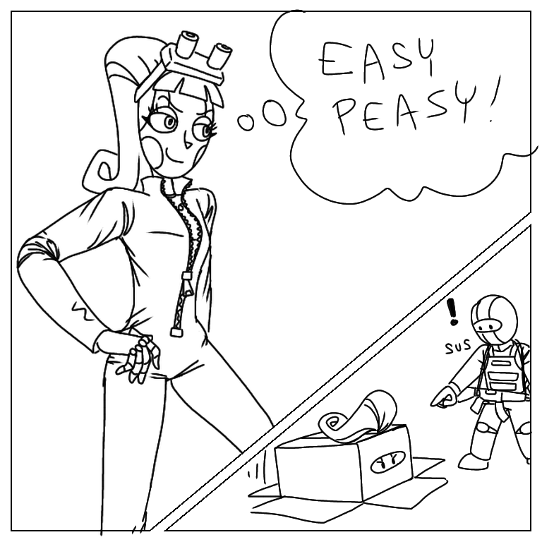 "Molly in a catsuit trying to sneak somewhere but her gigantic ponytail ...