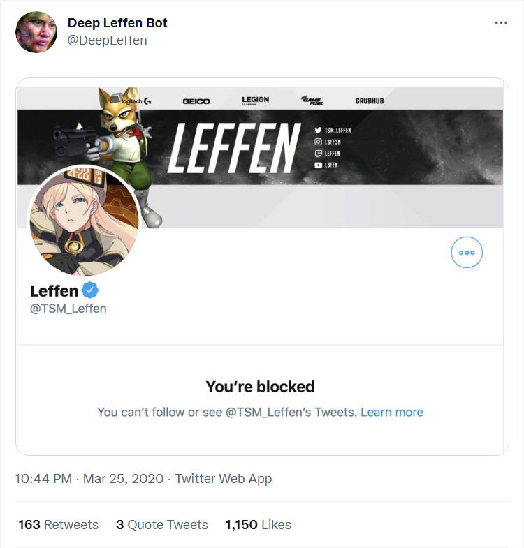 Leffen Blocked DeepLeffen within a week of starting | @DeepLeffen ...