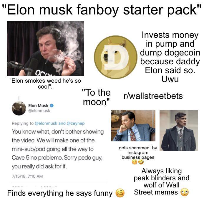 Elon musk fanboy starter pack | /r/starterpacks | Starter Packs | Know ...