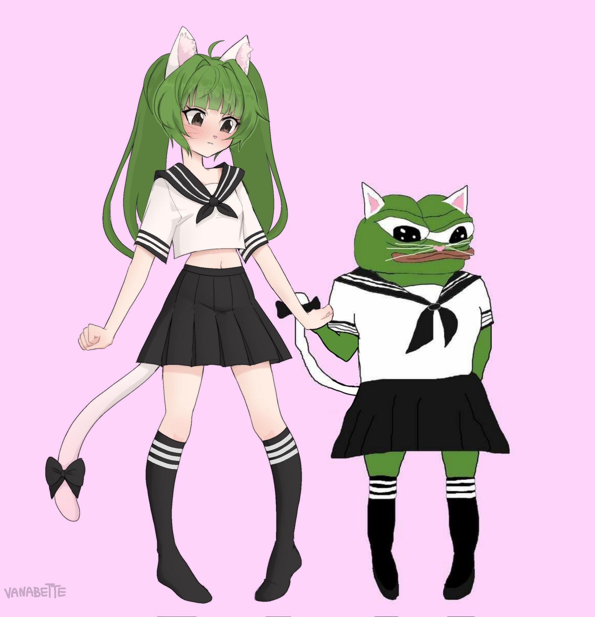 Two cute schoolgirls. | Pepe the Frog | Know Your Meme