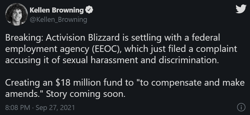 Settling with a federal employment agency (EEOC) | Activision-Blizzard ...
