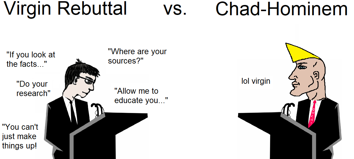 Virgin logical rebuttal vs chad-hominem. Chad argumentation, ad hominem ...
