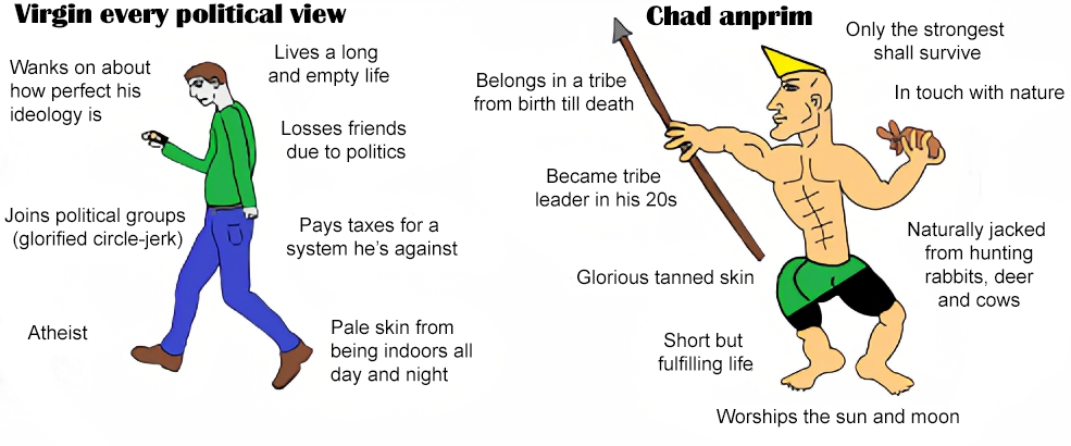 Virgin every political view VS Chad anprim, Anarcho-Primitivism, politics | Anarcho-Primitivism ...