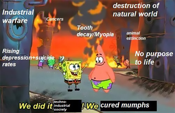 patrick and spongebob anprim near a burning city - we did it techno ...