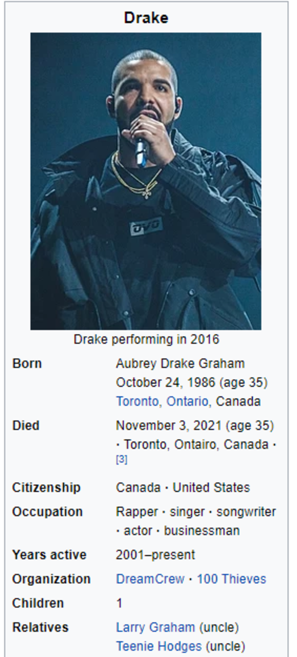 Updated wikipedia of the death of drake. Rip(rest in piss) | /r ...