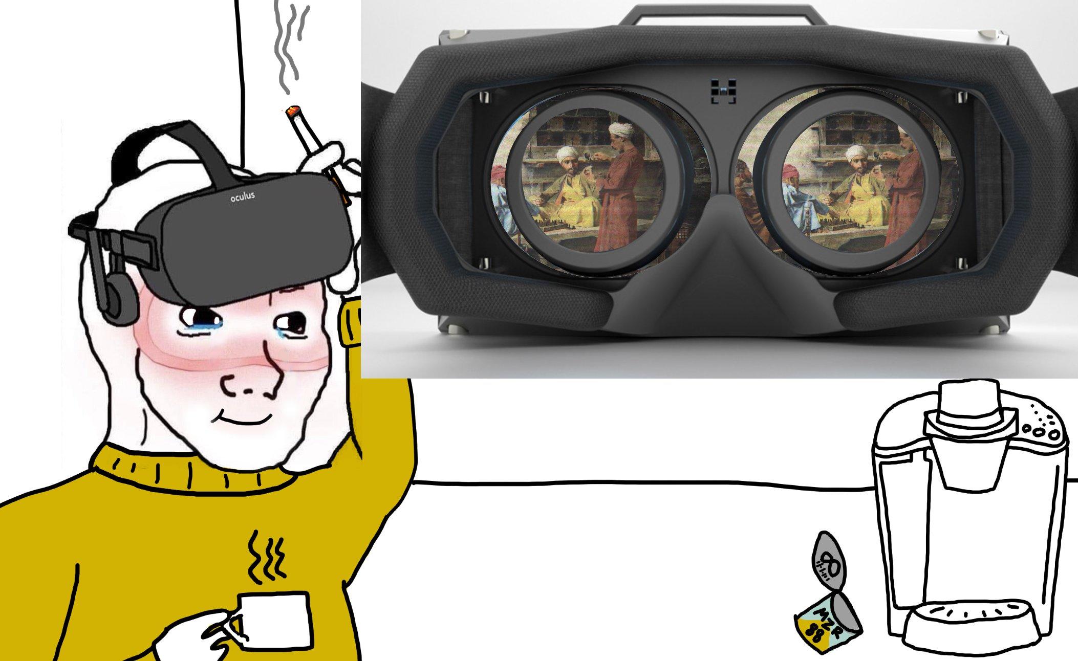 Wojak in oculus rift drinking coffee | Oculus Rift | Know Your Meme