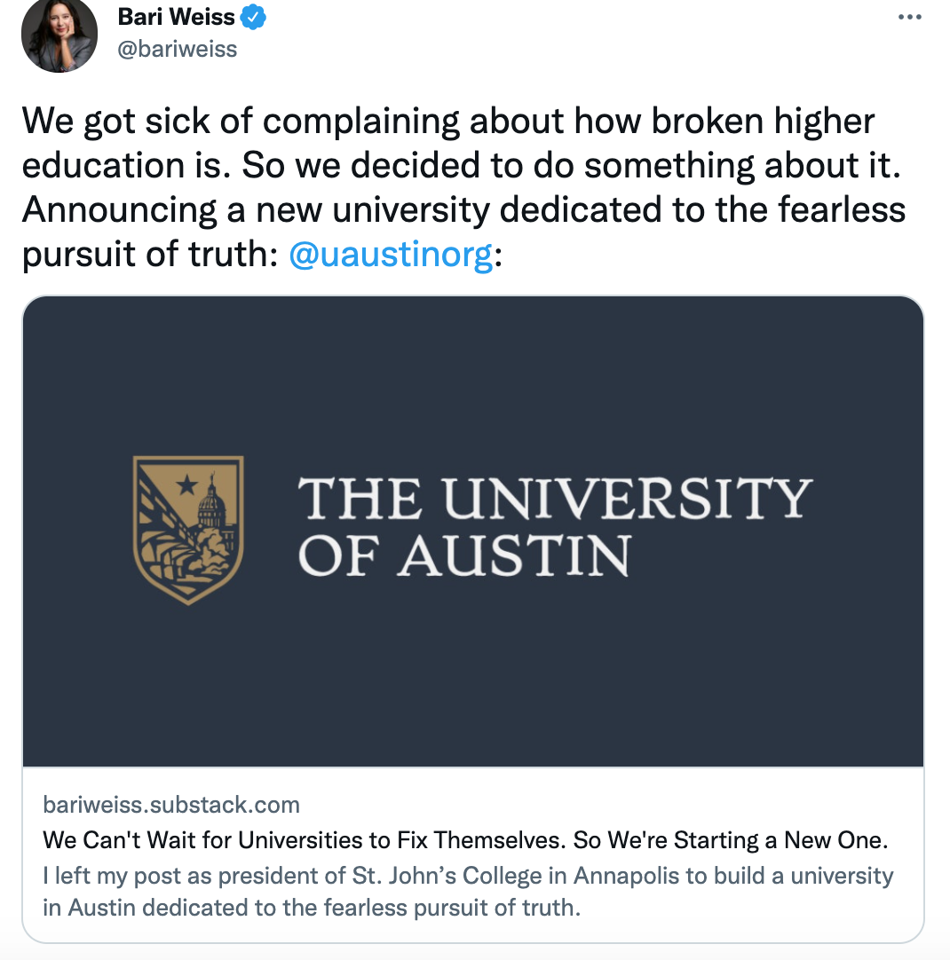 Bari Weiss Announcement | University of Austin | Know Your Meme
