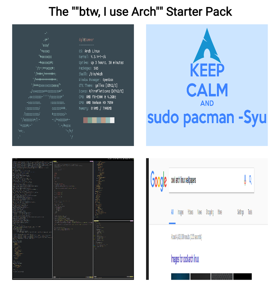 the 'btw i use arch' starter pack | BTW I Use Arch | Know Your Meme