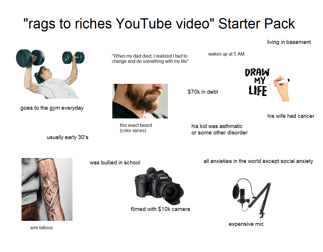 "Rags to riches YouTube video" Starter pack | /r/starterpacks | Starter ...
