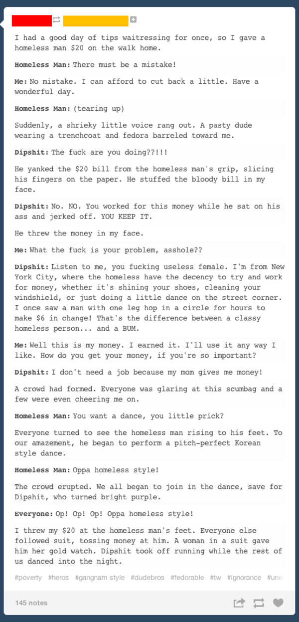 Oppa Homeless Style (Fedora'd villain shames woman for giving to the ...